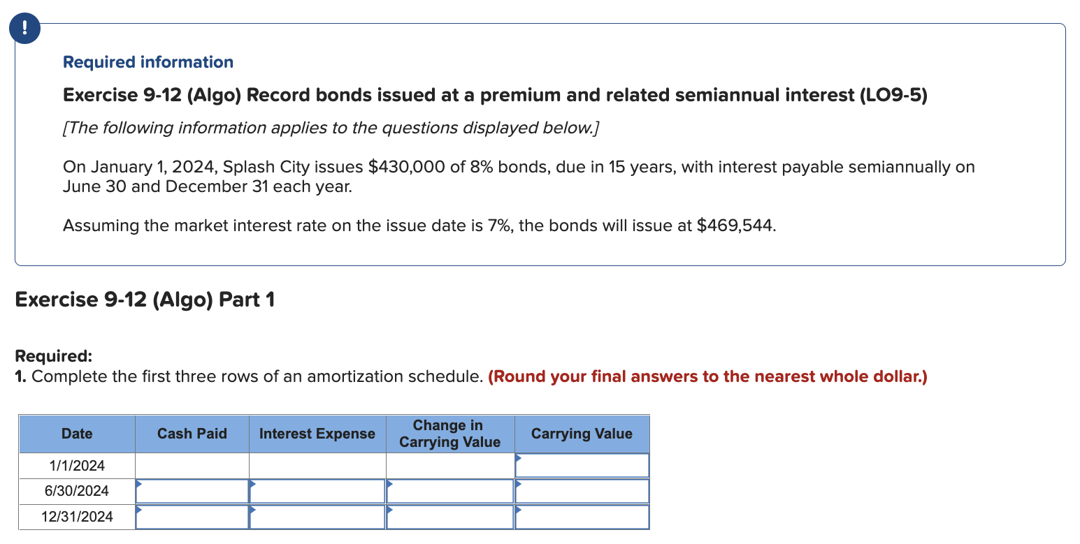 Solved Required information Exercise 9-12 (Algo) Record | Chegg.com