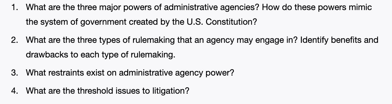 Solved 1. What are the three major powers of administrative | Chegg.com