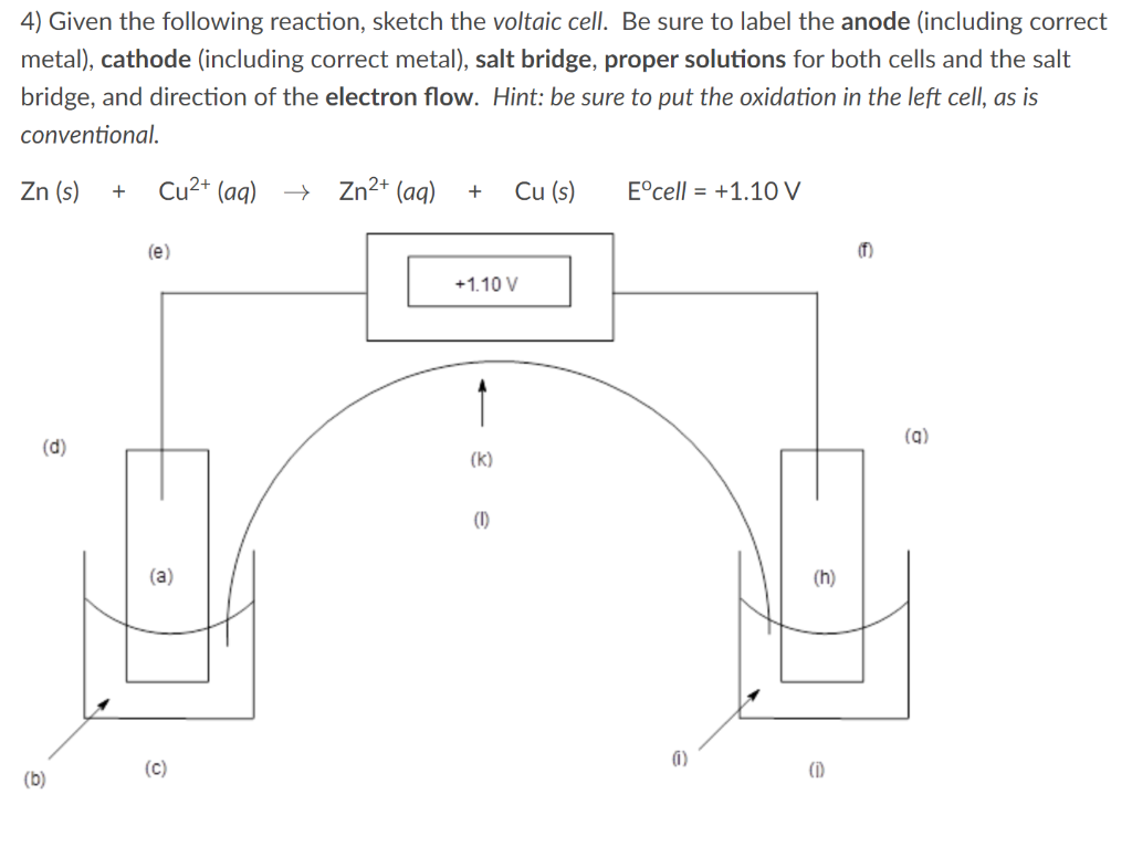 Solved 4) Given the following reaction, sketch the voltaic | Chegg.com