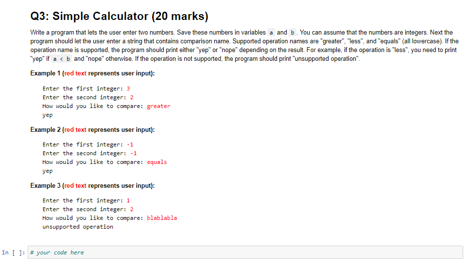 Solved Q3: Simple Calculator (20 marks) Write a program that | Chegg.com