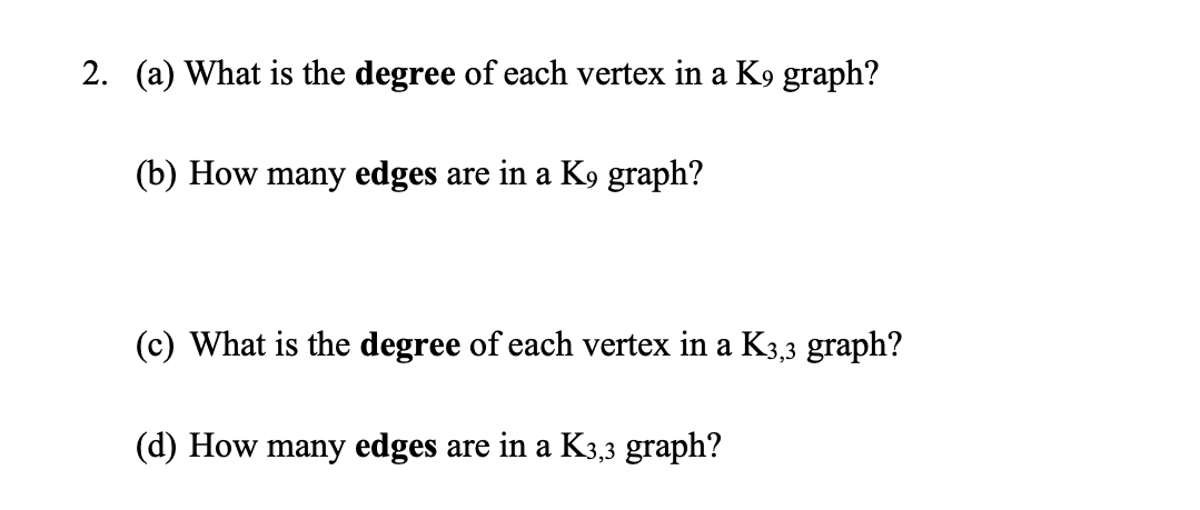 Solved (a) ﻿What is the degree of each vertex in a K9 | Chegg.com