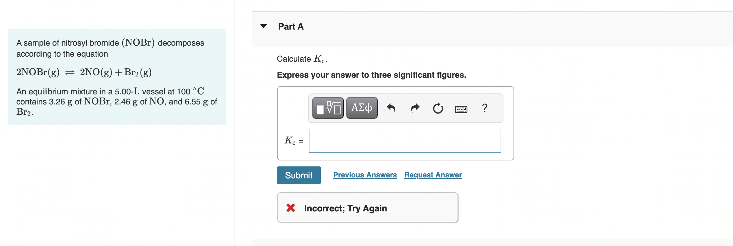 Solved A sample of nitrosyl bromide ( NOBr ) decomposes | Chegg.com