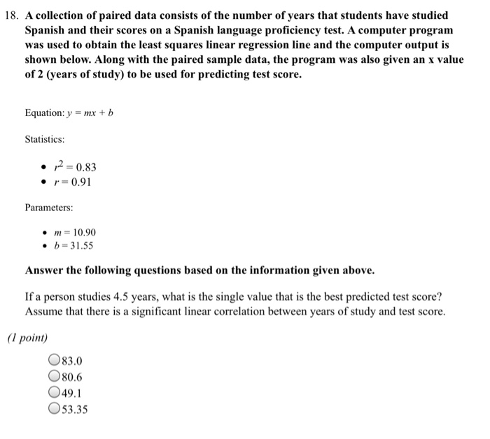 Solved 18. A collection of paired data consists of the | Chegg.com