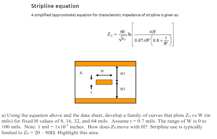 Solved Stripline equationA simplified (approximate) | Chegg.com
