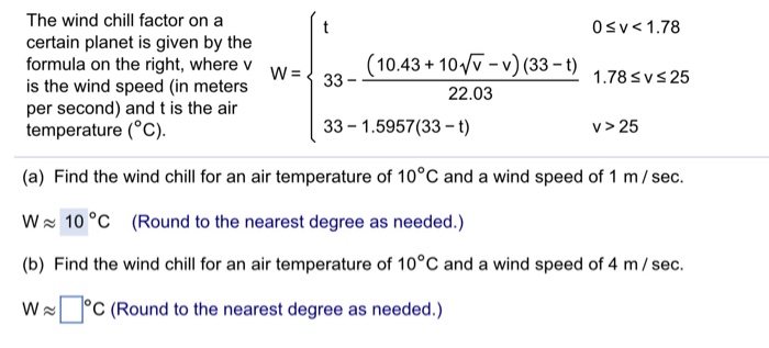 Solved The wind chill factor on a certain planet is given by | Chegg.com