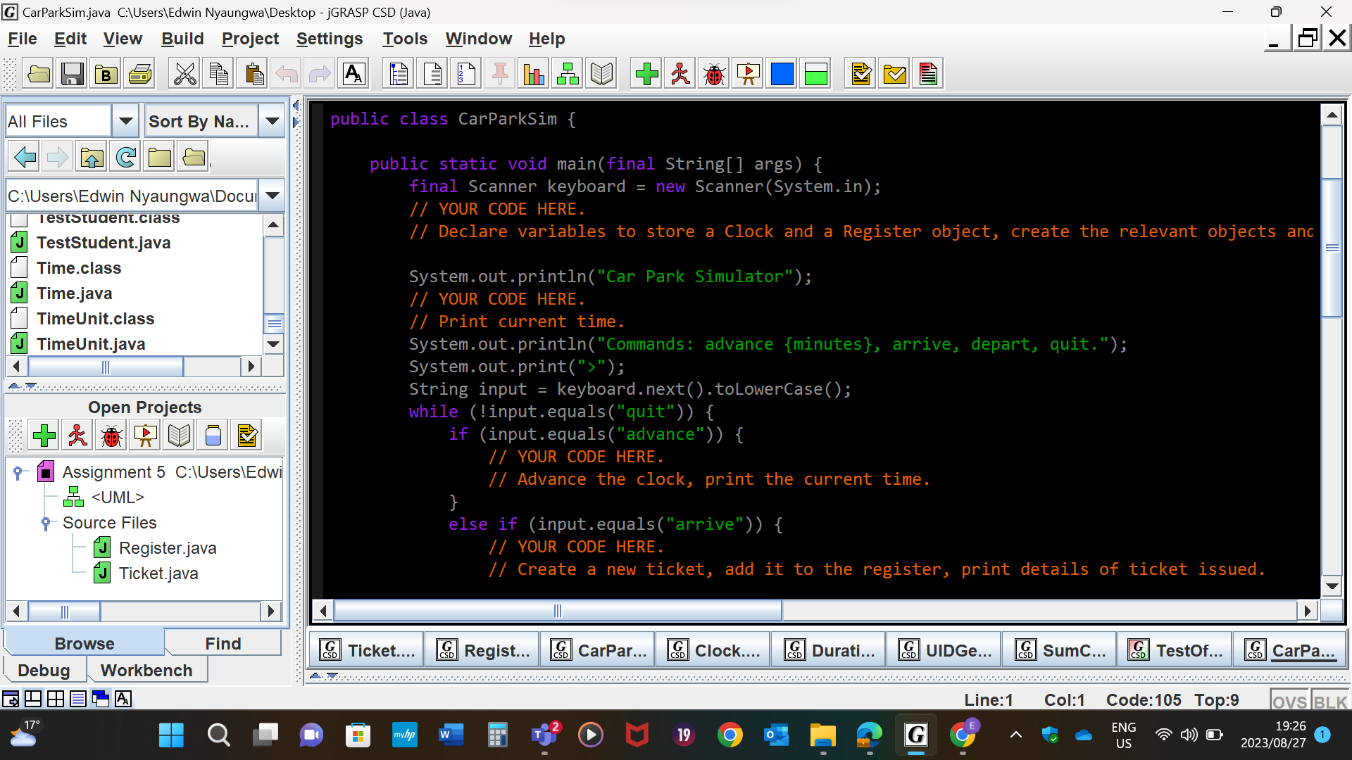 Solved oublic class CarParkSim \{ public static void | Chegg.com