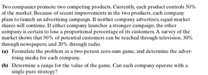Solved Two companies promote two competing products. | Chegg.com