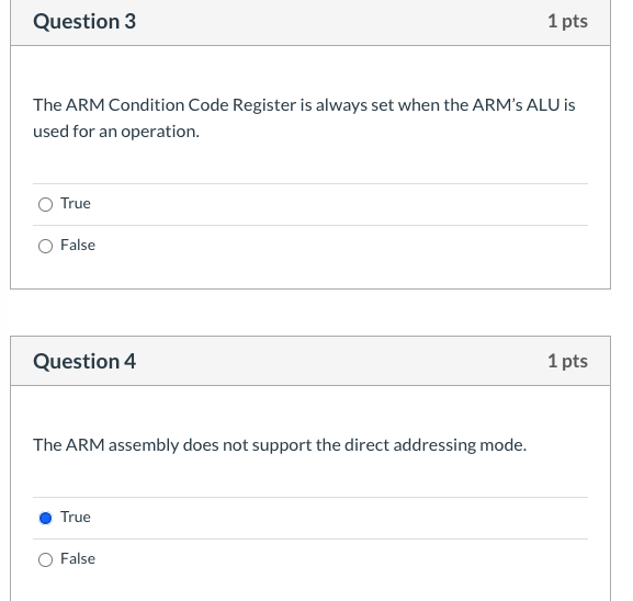 Solved Question 3 1 pts The ARM Condition Code Register is | Chegg.com