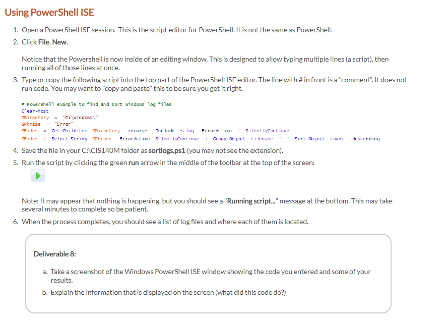 Solved Using PowerShell ISE 1. Open a PowerShell ISE | Chegg.com