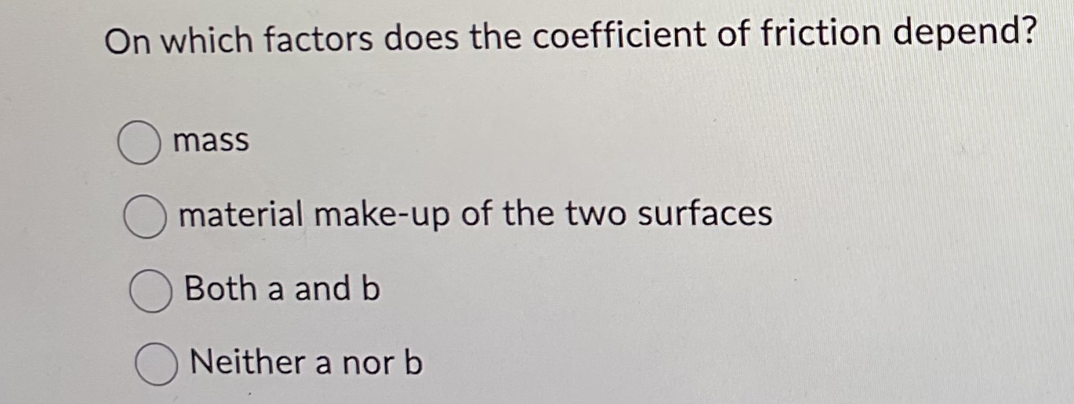 Solved On which factors does the coefficient of friction | Chegg.com