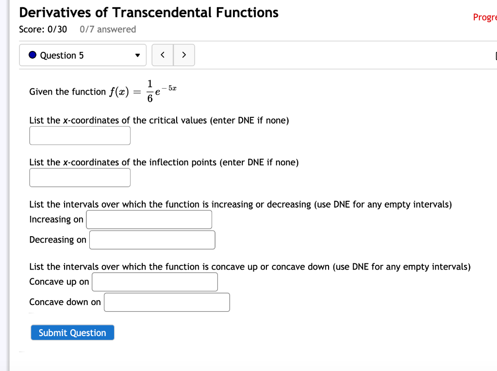 Solved Derivatives of Transcendental Functions Score: 0/30 | Chegg.com