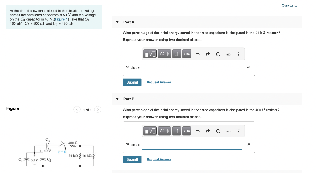 Solved Constants At the time the switch is closed in the | Chegg.com