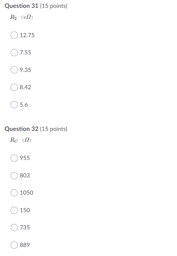 Solved Pick (exact) values for , R1, R2, Rc, RE such that Ic | Chegg.com