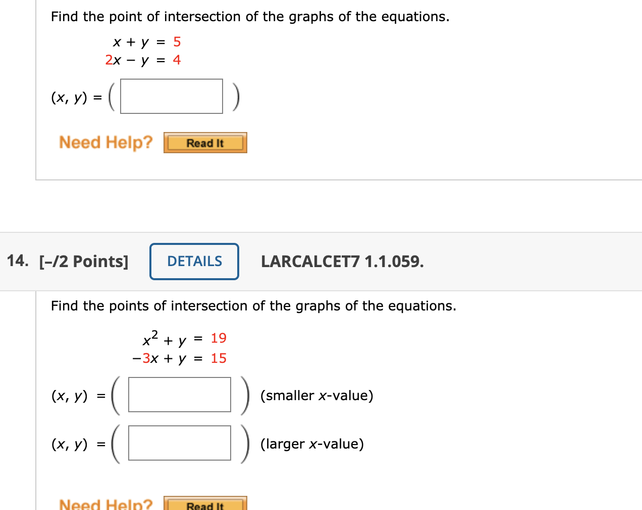 Solved Find the point of intersection of the graphs of the | Chegg.com