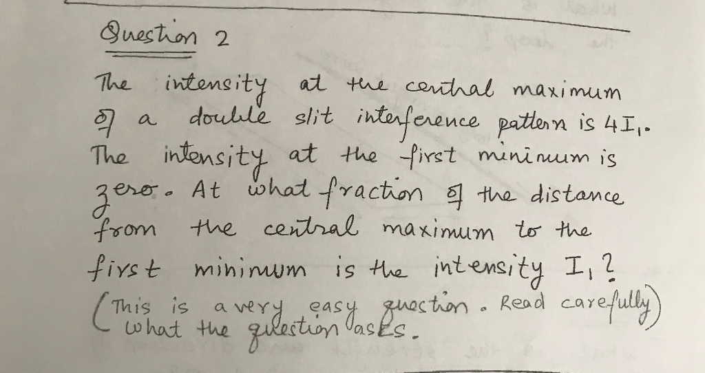 Solved Question 2 The intensity at the central maximum of a | Chegg.com