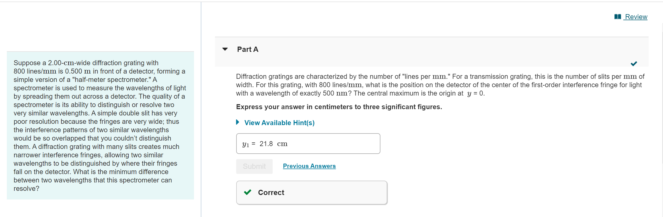 Solved Suppose a 2.00-cm-wide diffraction grating with 800 | Chegg.com