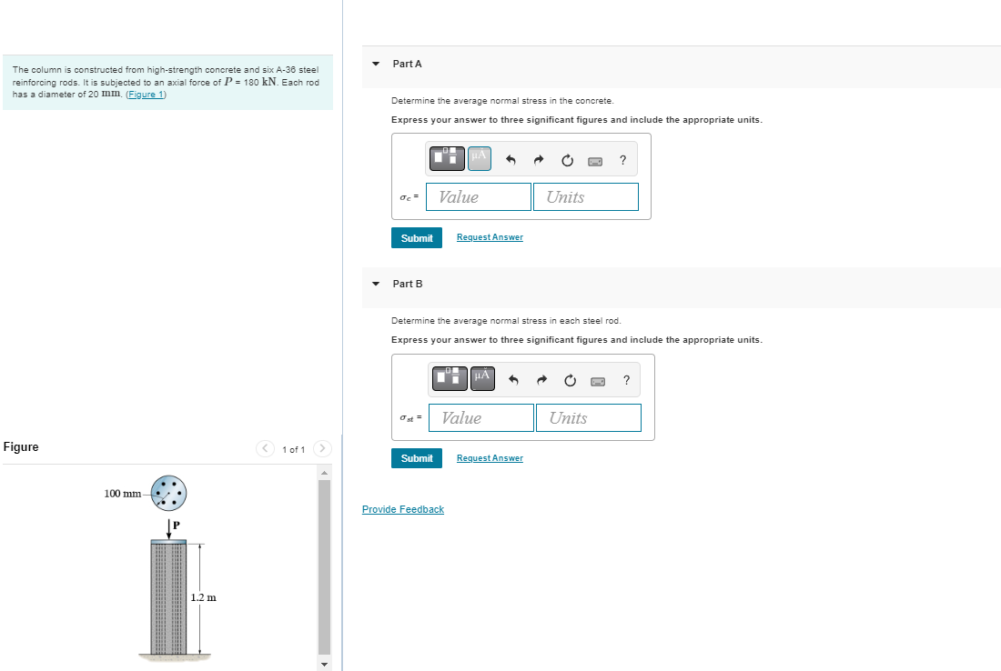 Solved The column is constructed from high-strength concrete | Chegg.com