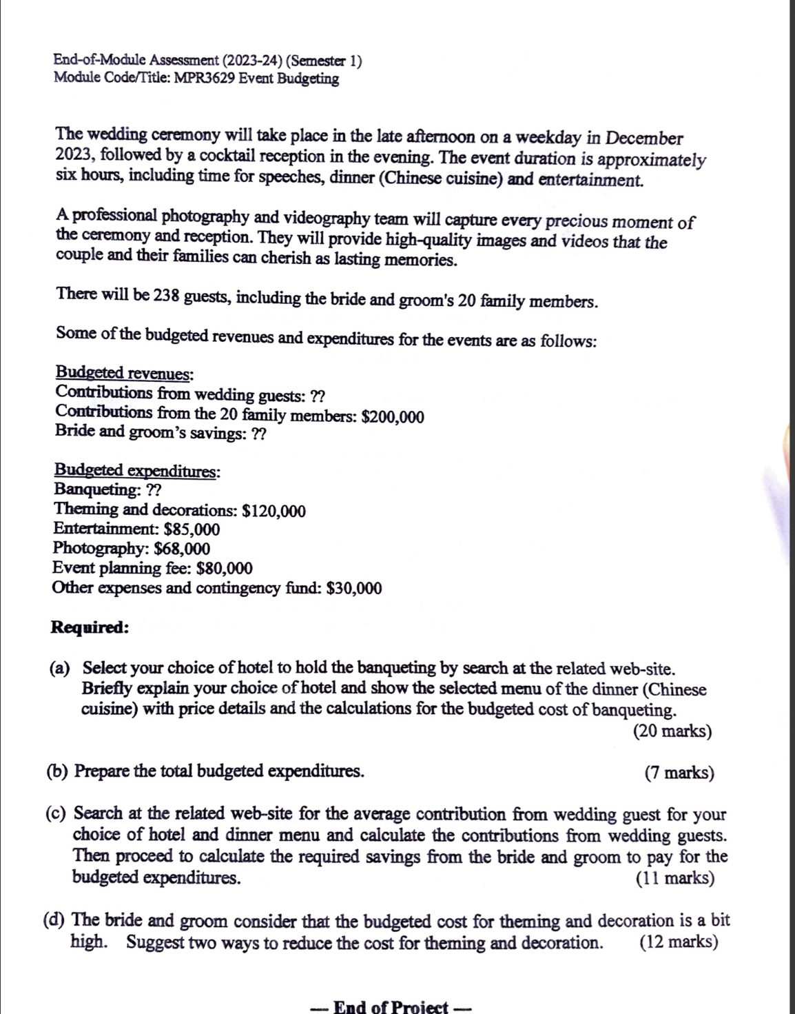 Solved End-of-Module Assessment (2023-24) (Semester 1) | Chegg.com