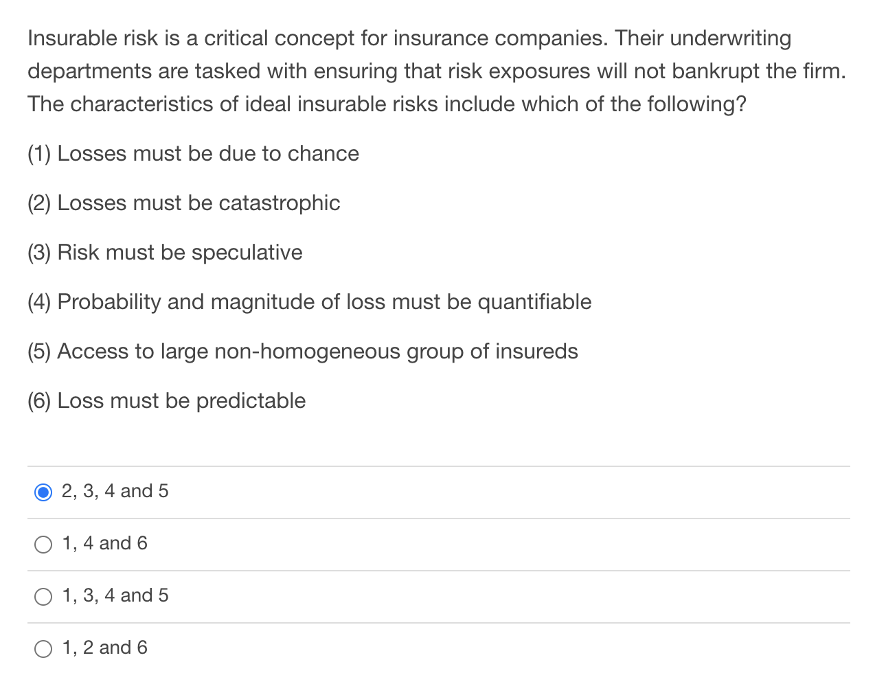 Solved Insurable risk is a critical concept for insurance | Chegg.com