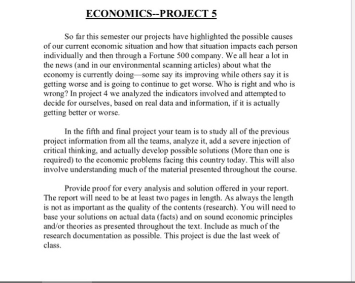 Solved ECONOMICS--PROJECT 5 So far this semester our | Chegg.com