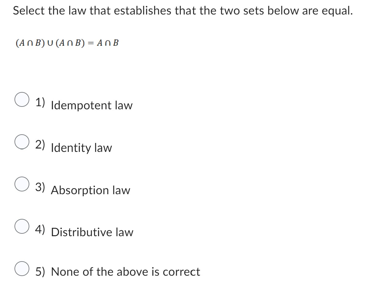 Solved Select the law that establishes that the two sets | Chegg.com