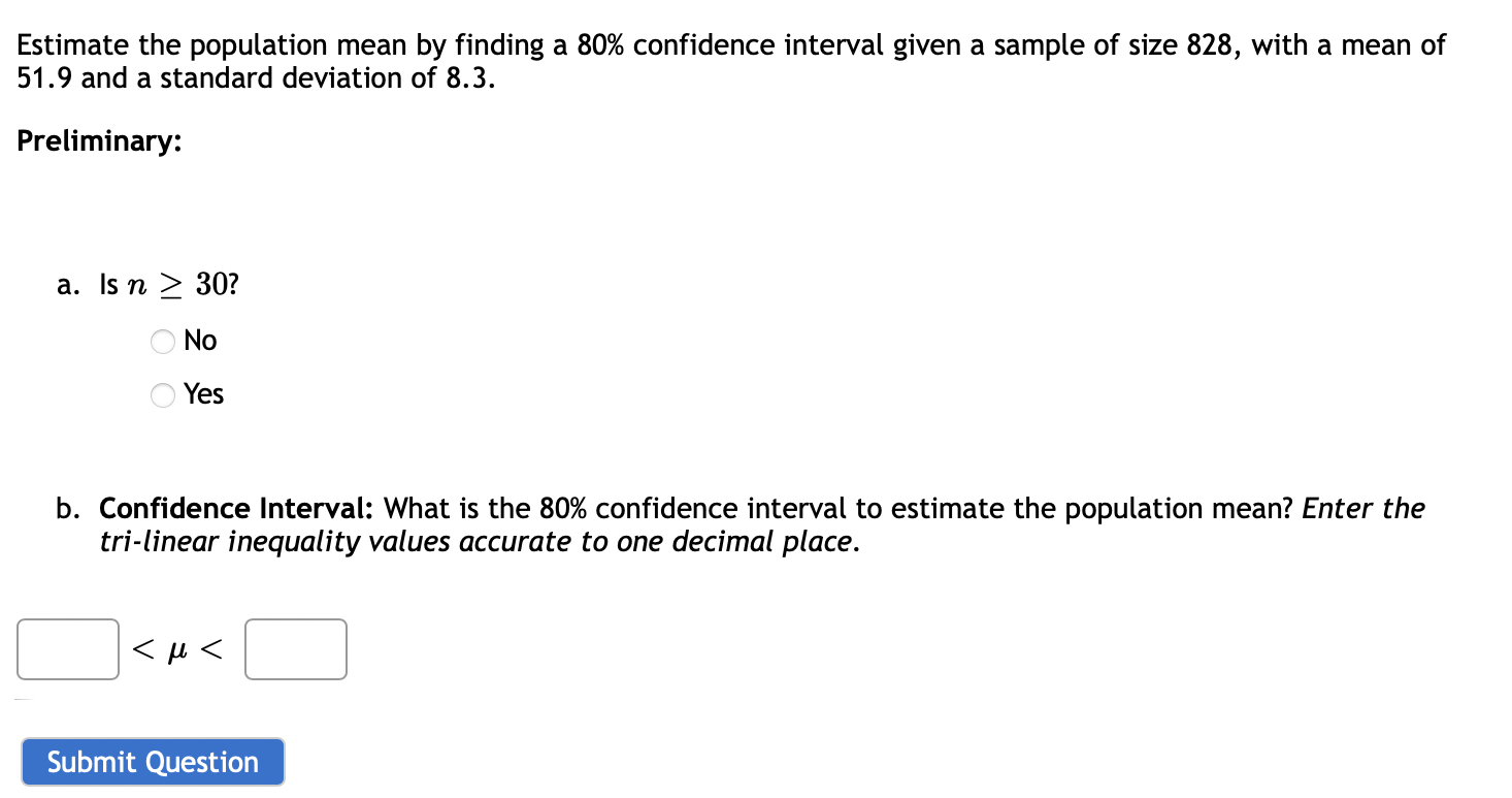 Solved Estimate the population mean by finding a 80% | Chegg.com