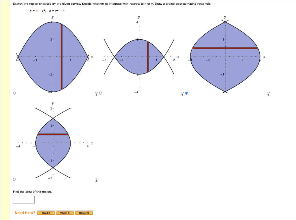 Solved x=4−y2,x=y2−4 Find the area of the region. | Chegg.com