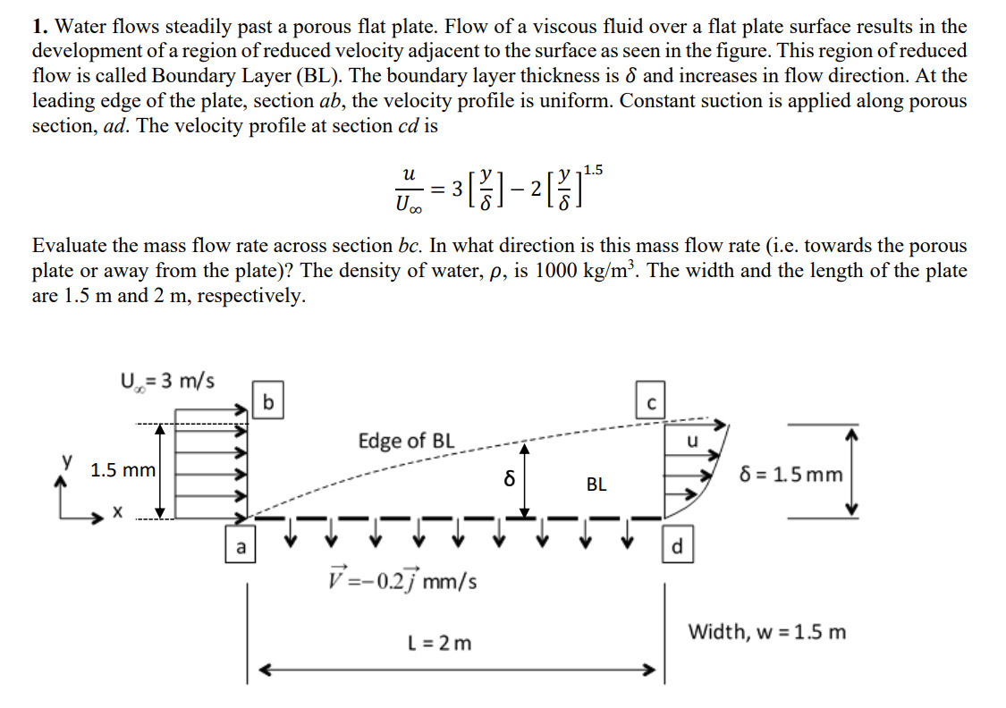 Solved 1. Water flows steadily past a porous flat plate. | Chegg.com