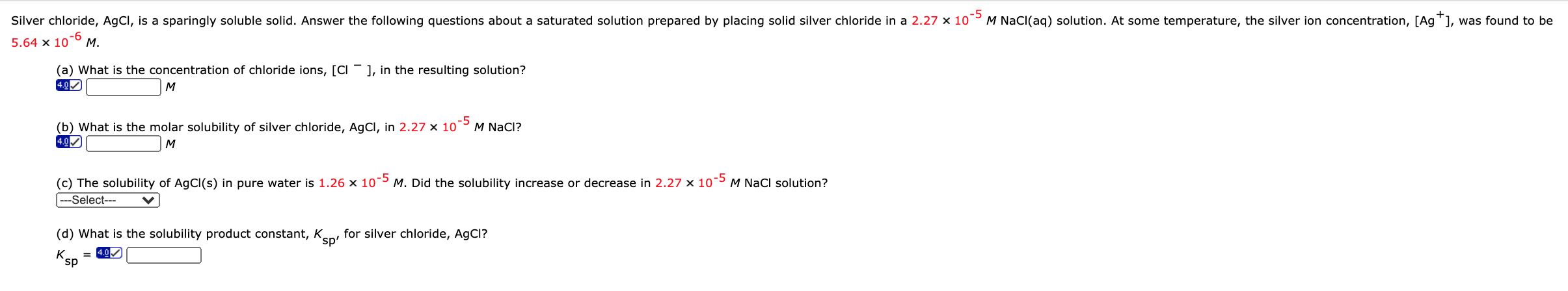 Solved Silver chloride, AgCl, is a sparingly soluble solid. | Chegg.com