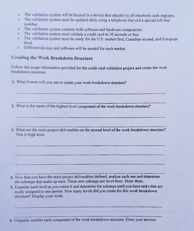 Exercise 5: Creating the Work Breakdown Structure | Chegg.com