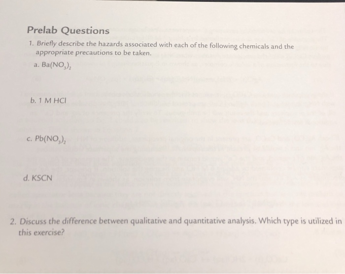 Solved Prelab Questions 1. Briefly describe the hazards | Chegg.com
