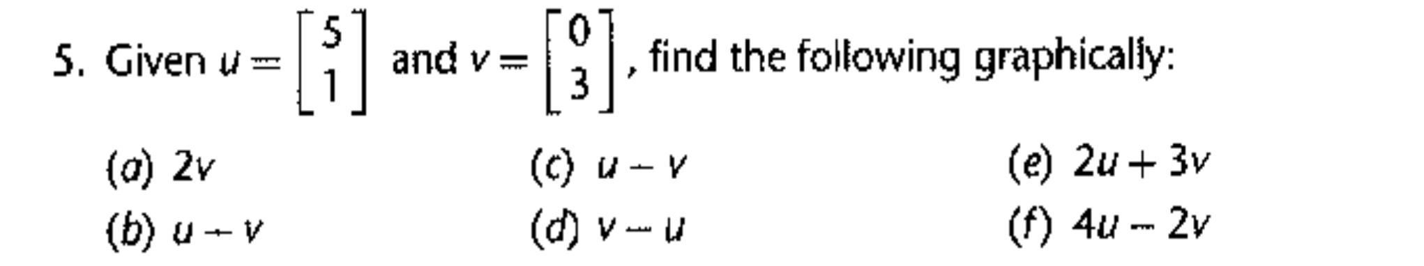 Solved 5. Given u=[51] and v=[03], find the following | Chegg.com