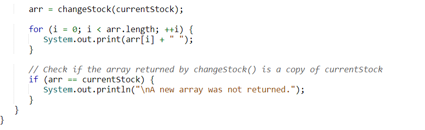 Solved The changeStock() method takes in one integer array | Chegg.com