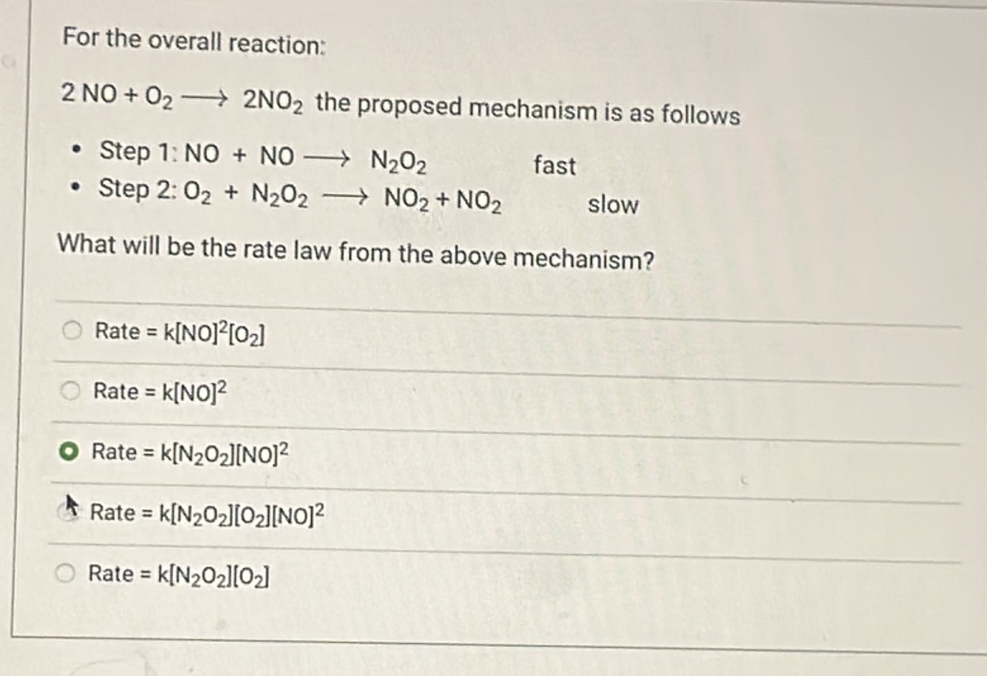 Solved 2NO+O2 2NO2 the proposed mechanism is as follows - | Chegg.com