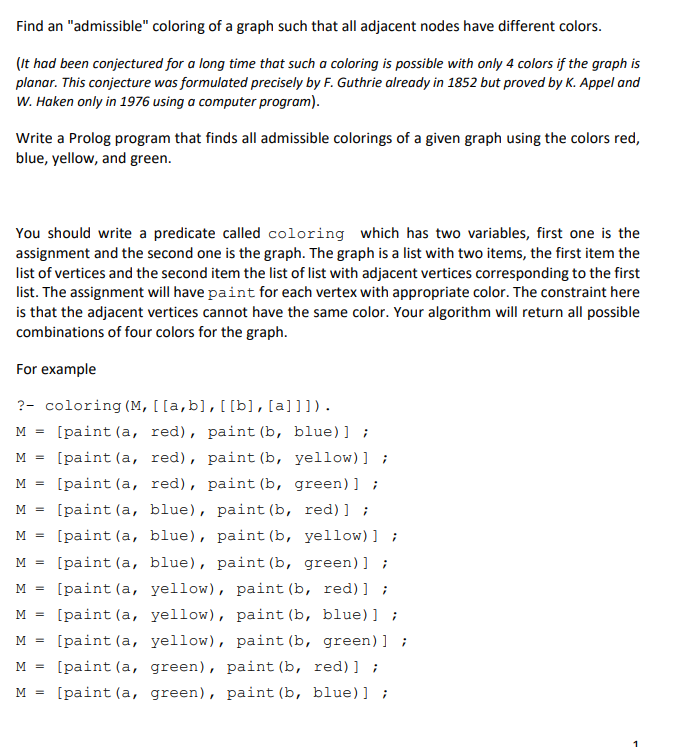 Solved Find an "admissible" coloring of a graph such that | Chegg.com