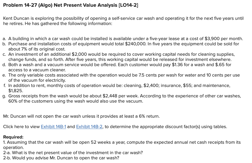Solved Problem 14-27 (Algo) Net Present Value Analysis | Chegg.com