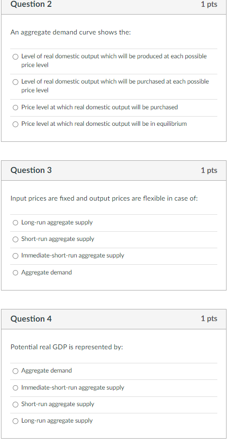 Solved An aggregate demand curve shows the: Level of real | Chegg.com