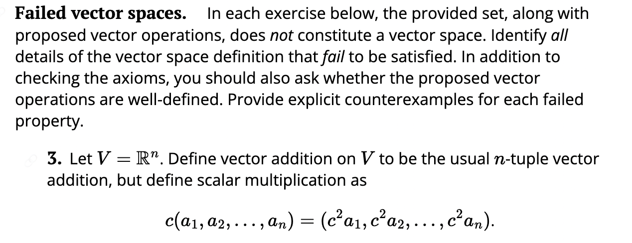 Solved Failed vector spaces. In each exercise below, the | Chegg.com