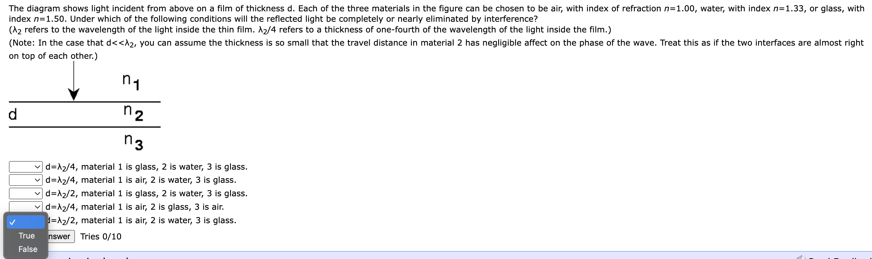 Solved index n=1.50. Under which of the following conditions | Chegg.com
