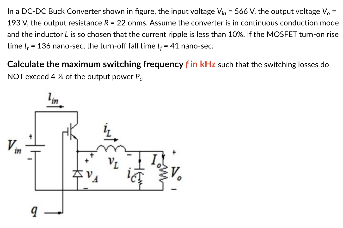 Solved In a DC-DC Buck Converter shown in figure, the input | Chegg.com