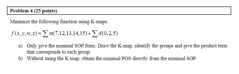 Solved Minimize the following function using K-maps. | Chegg.com