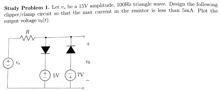 Study Problem 1. Let vs be a 15 V amplitude, 100 Hz | Chegg.com