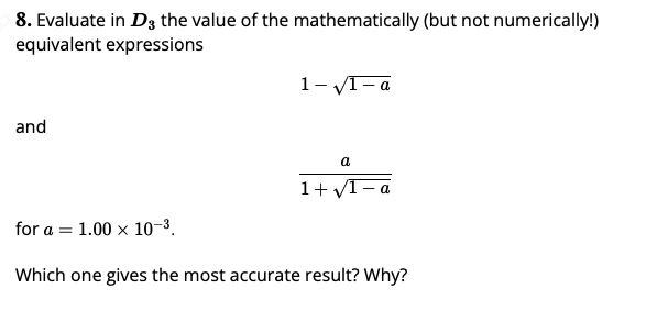 Solved 8. Evaluate in D3 the value of the mathematically | Chegg.com