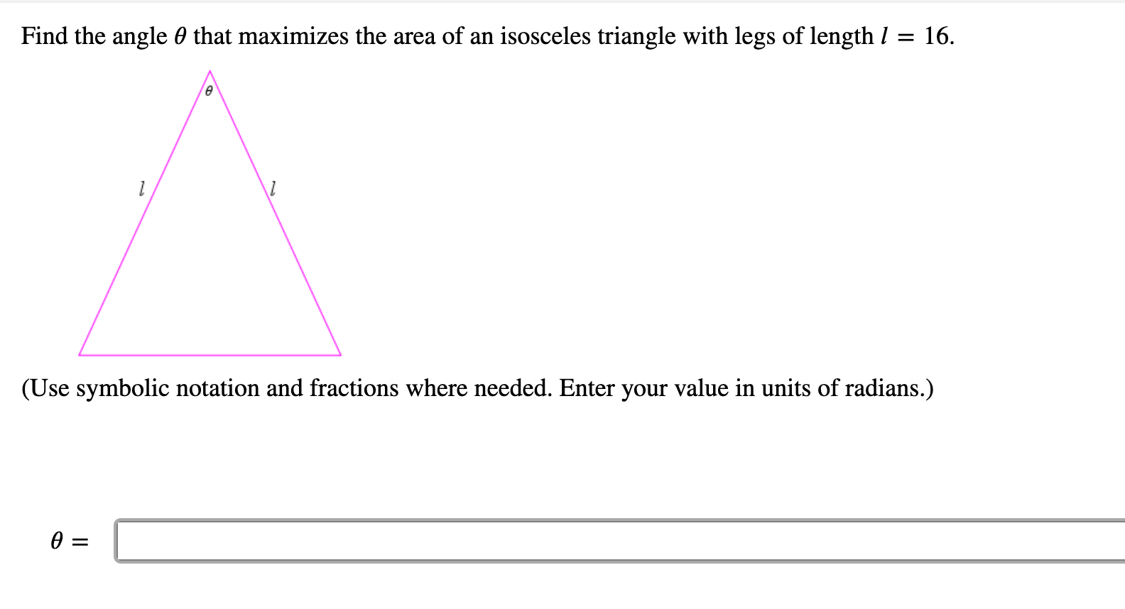 Solved Find the angle that maximizes the area of an | Chegg.com