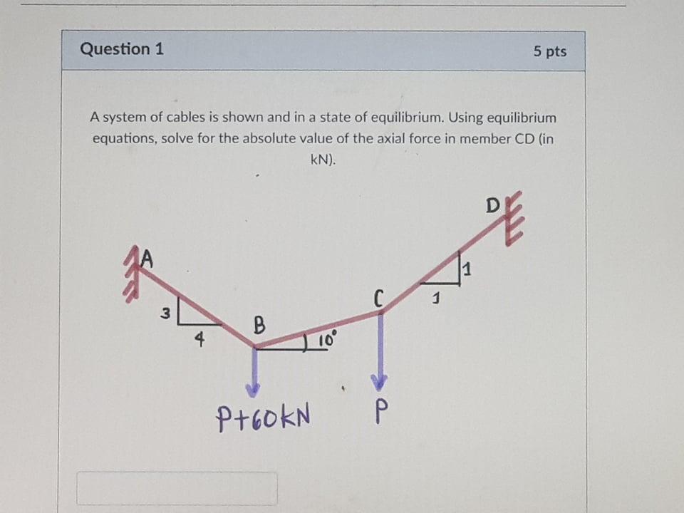 Solved Question 1 5 pts A system of cables is shown and in a | Chegg.com