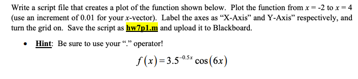 Solved Write A Script File That Creates A Plot Of The Chegg