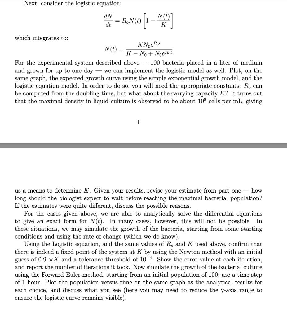 Next, consider the logistic equation: | Chegg.com
