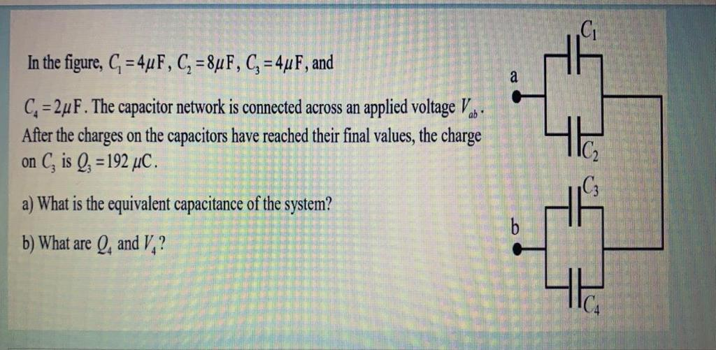 Solved ,C. In the figure, C =4uF, C = 8uF, C, = 44F, and a C | Chegg.com