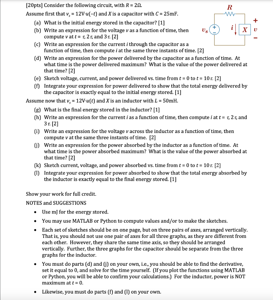 Solved + U [20pts] Consider the following circuit, with R = | Chegg.com