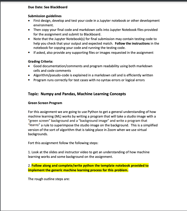 Due Date: See BlackBoard Submission guidelines - | Chegg.com